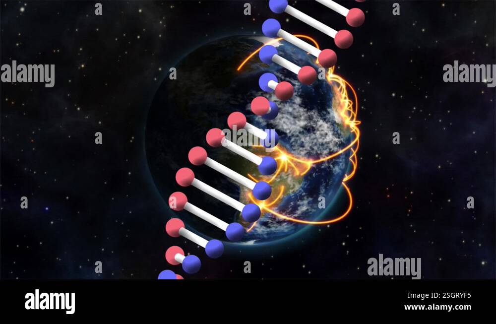 Animation of dna strand over globe on black background Stock Video ...