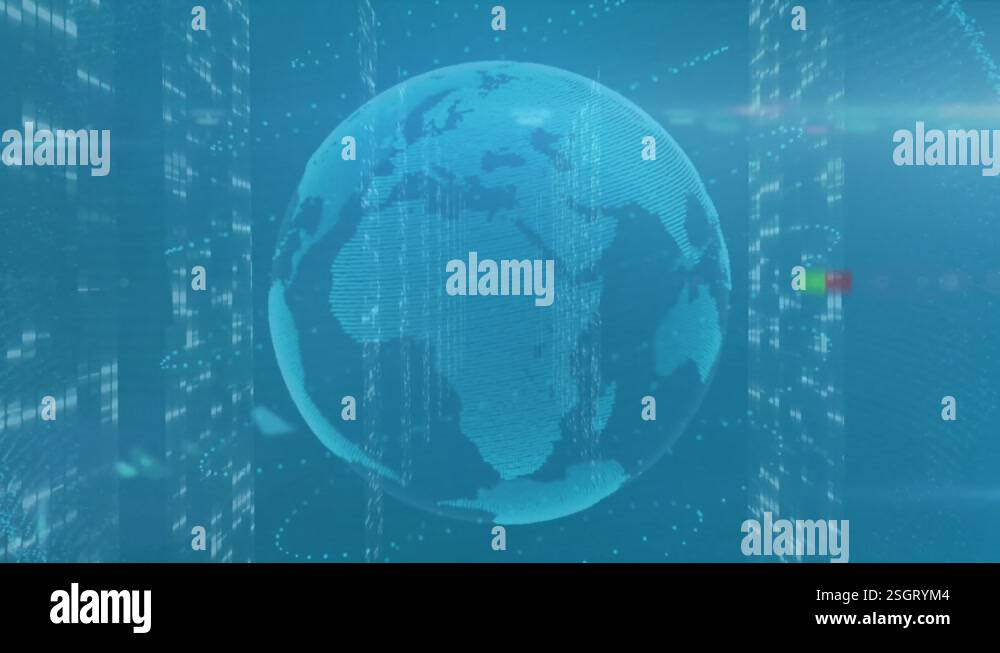 Animation of rainbow lens flare and 5g text over globe and screens of mosaic Stock Video Footage ...