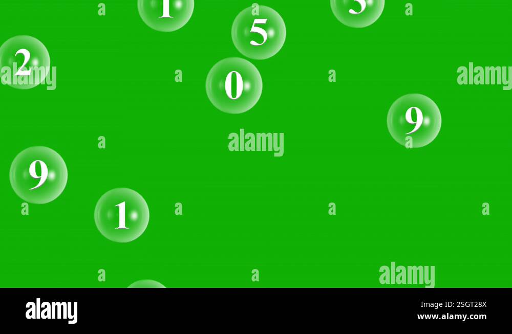 Falling numbers enclosed in bubbles with green screen background Stock ...