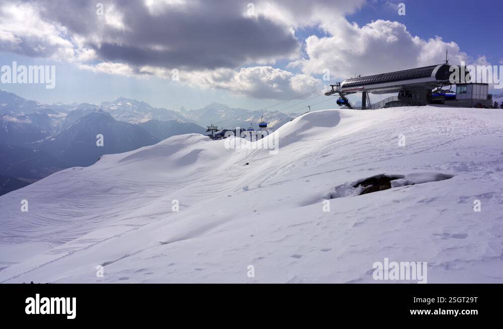 Aletsch arena ski resort. The top of the Moosfluh combined cable car ...