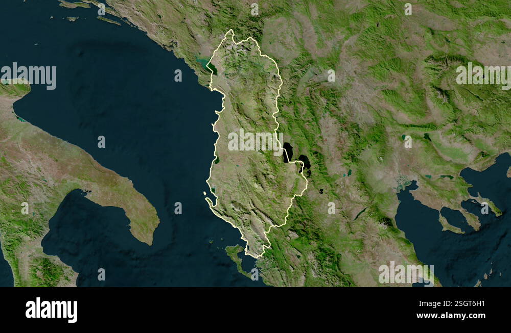 Albania map - solid. Border. Satellite. Labels Stock Video Footage - Alamy