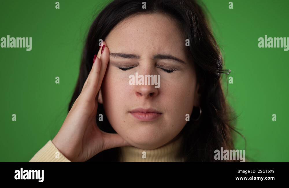 Tired fatigued woman 20s with migraine headache posing isolated on ...