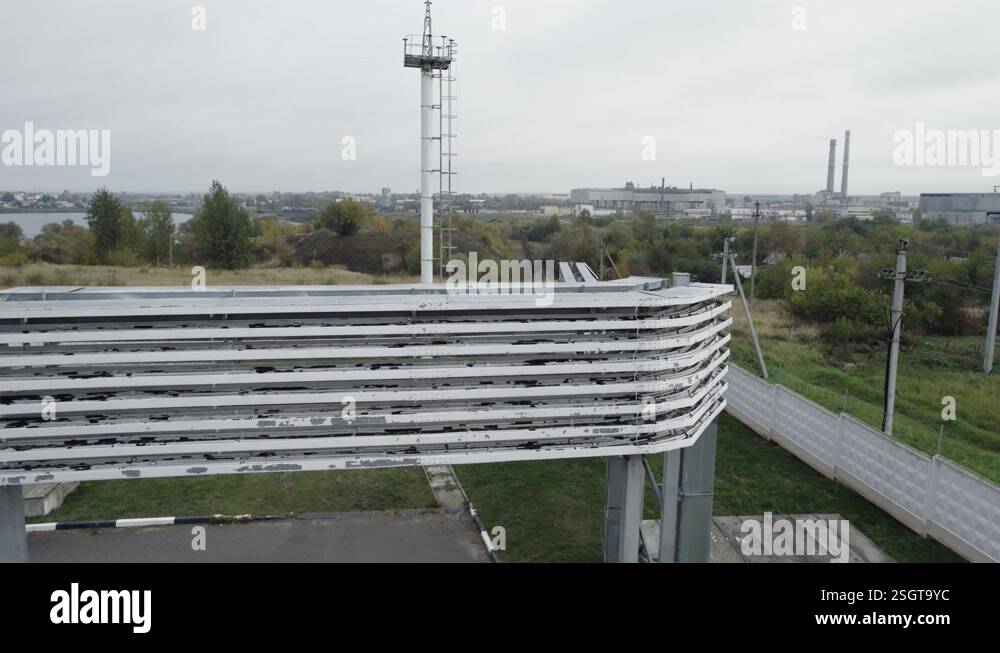 Power line industrial view, line of electric transmissions ...