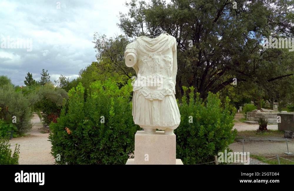 Statue of Emperor Hadrian in Ancient Agora of Athens Stock Video ...