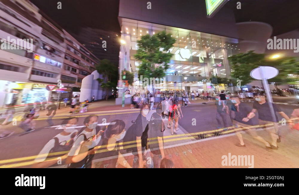 Night Hyperlapse of Apple Store in Causeway Bay, Hong Kong Stock Video ...