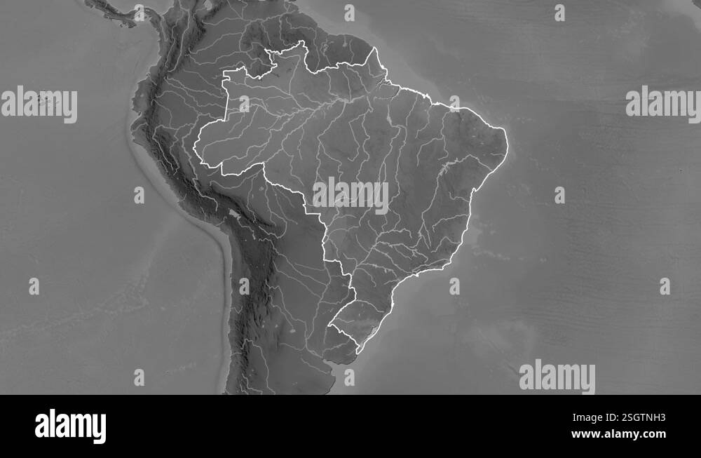 Brazil map - solid. Border. Grayscale. Labels Stock Video Footage - Alamy