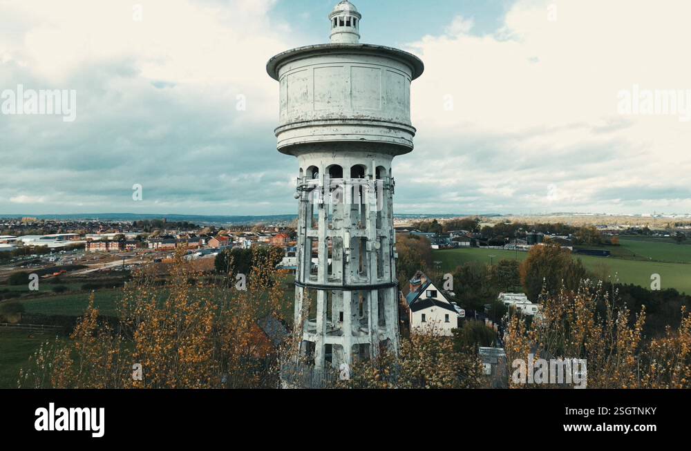 Aerial footage of the landmark known as Gawthorpe Water Tower from ...