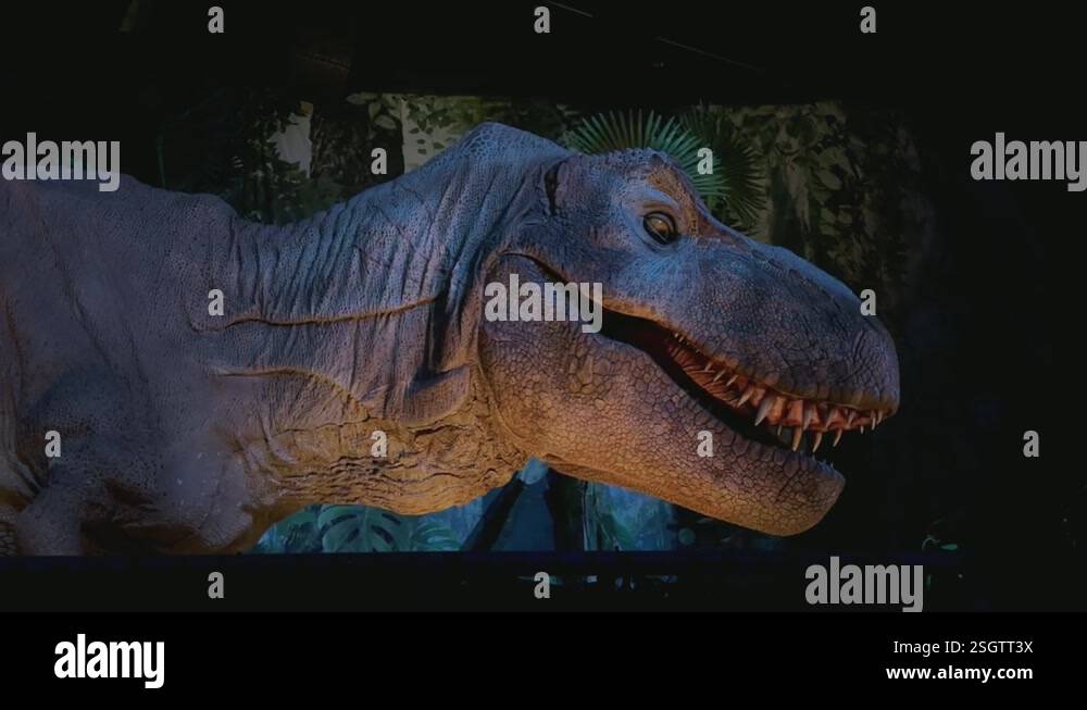 Scary Tyrannosaurus Rex Dinosaur Lurking In The Dark Stock Video ...