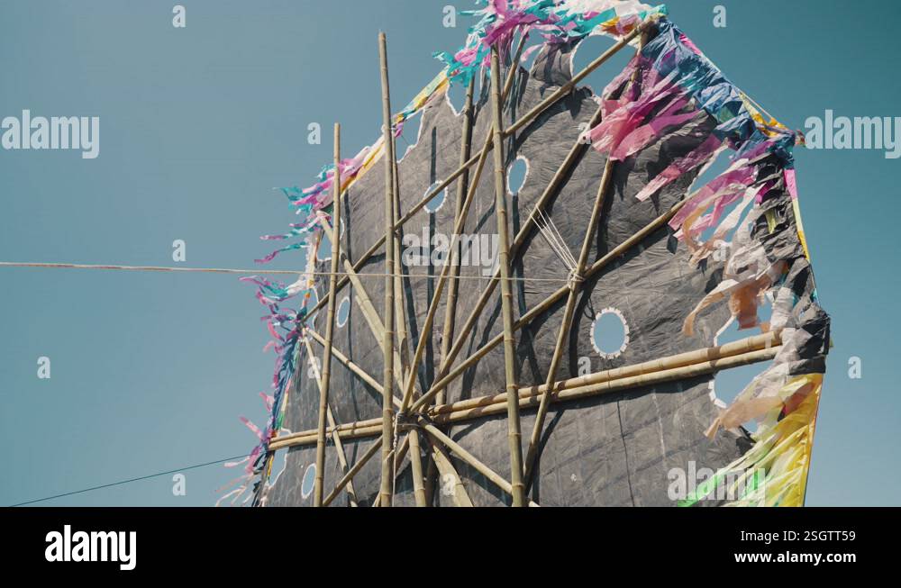 Rear View Of A Giant Kite With Bamboo Framework On A Windy Sunny All ...