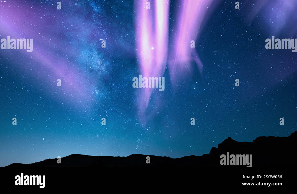 Aurora Purple and Milky Way Galaxy Canyon Loop 35mm Southwest Stock ...