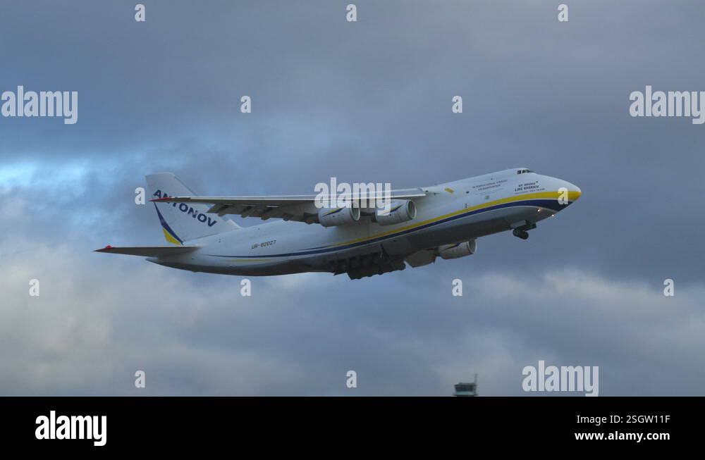 ukraine cargo airplane antonov an124 taking off oslo airport norway ...