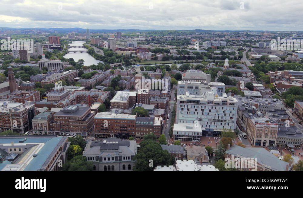 Aerial view of a large part of Harvard University located in the city ...