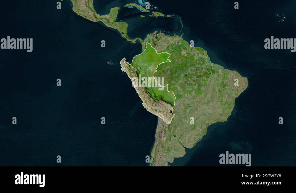 Peru map - extract. Border. Satellite. Labels Stock Video Footage - Alamy