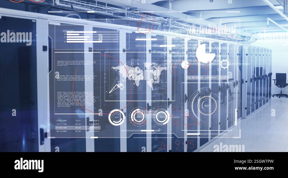 Animation of graphs, map, database and mathematical equations over ...