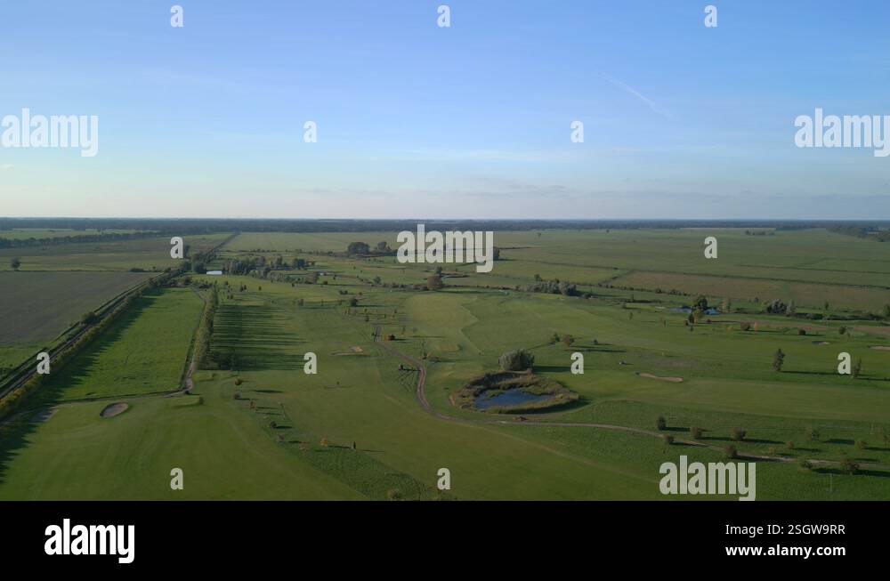 panorama overview drone golf course in the forest. Marvelous aerial ...