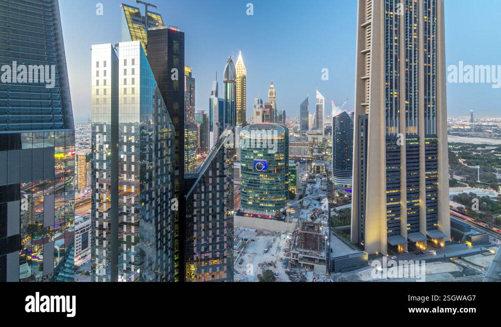 Skyline view of the buildings of Sheikh Zayed Road and DIFC day to ...