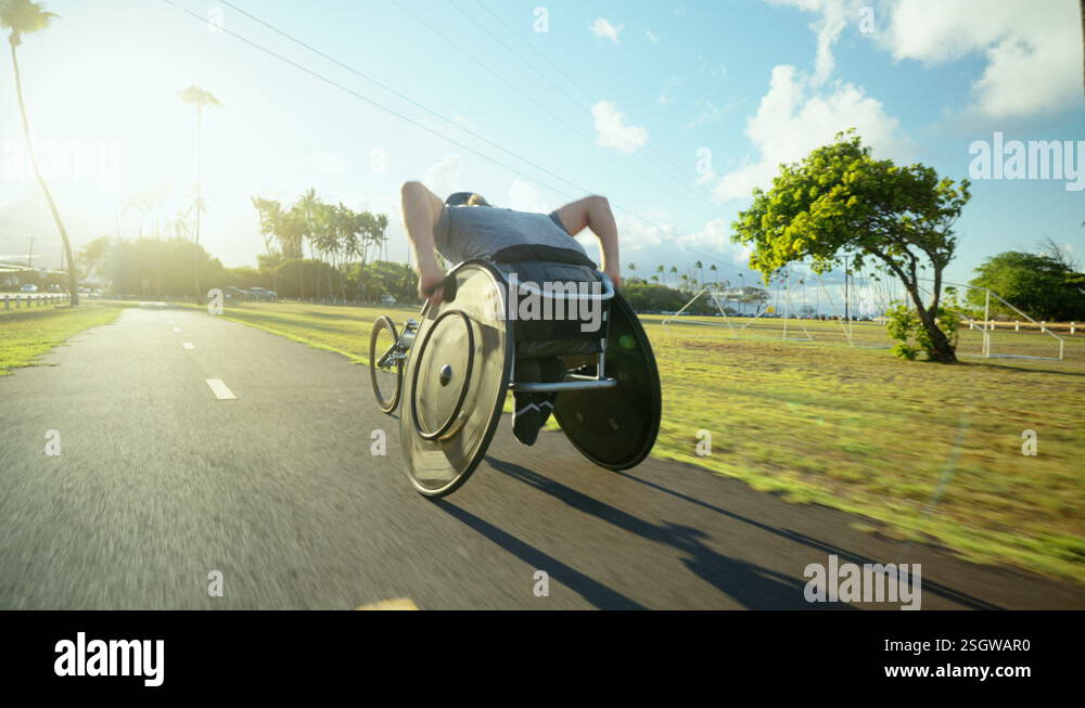 Disabled wheelchair paralympic athlete in wheelchair racing chair ...
