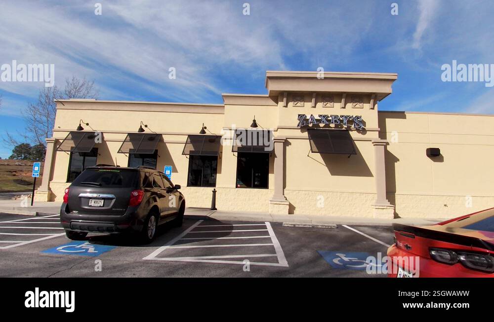 Zaxby's fried chicken fast food restaurant side view red camera passes ...