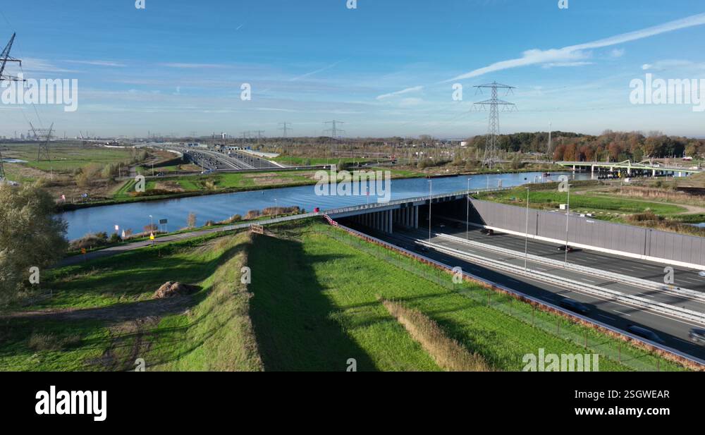 Aqueduct Vechtzicht Muiden in The Netherlands. Infrastructure road ...