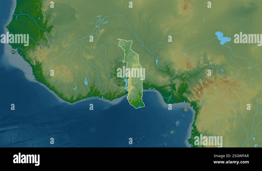 Togo map - extract. Regions. Physical. Labels Stock Video Footage - Alamy