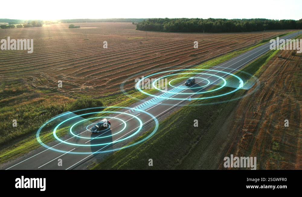 Autopilot of autonomous cars via gps controls traffic. Smart cars on ...