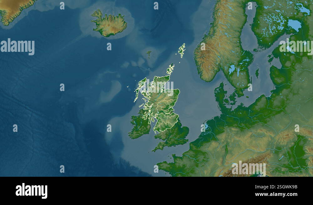 Scotland - Great Britain map - extract. Regions. Physical. Labels Stock ...