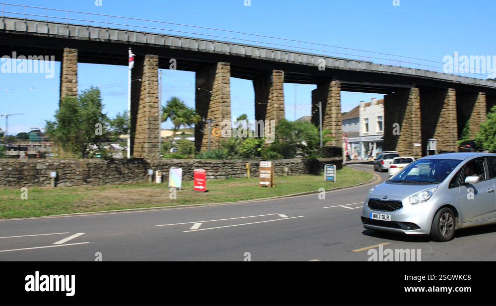 Suspended Hayle Viaduct Unique Railway Bridge Over Busy Road, England ...