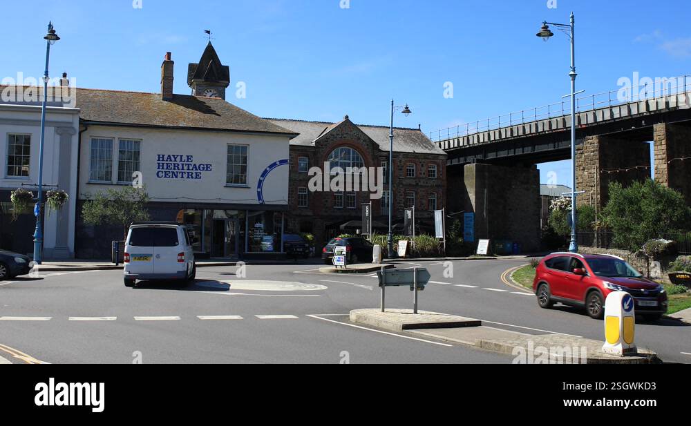 Famous Hayle Viaduct Railway Bridge And Vehicles Traffic In Downtown ...