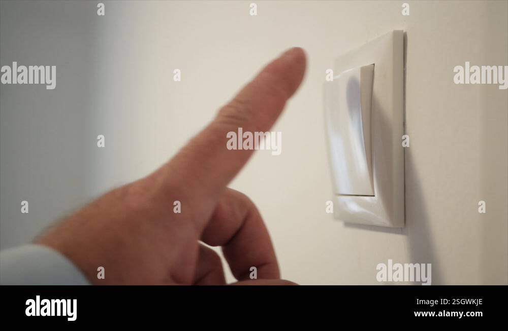 Shutting the Light from the Switch in the Office. A Person Turning off ...