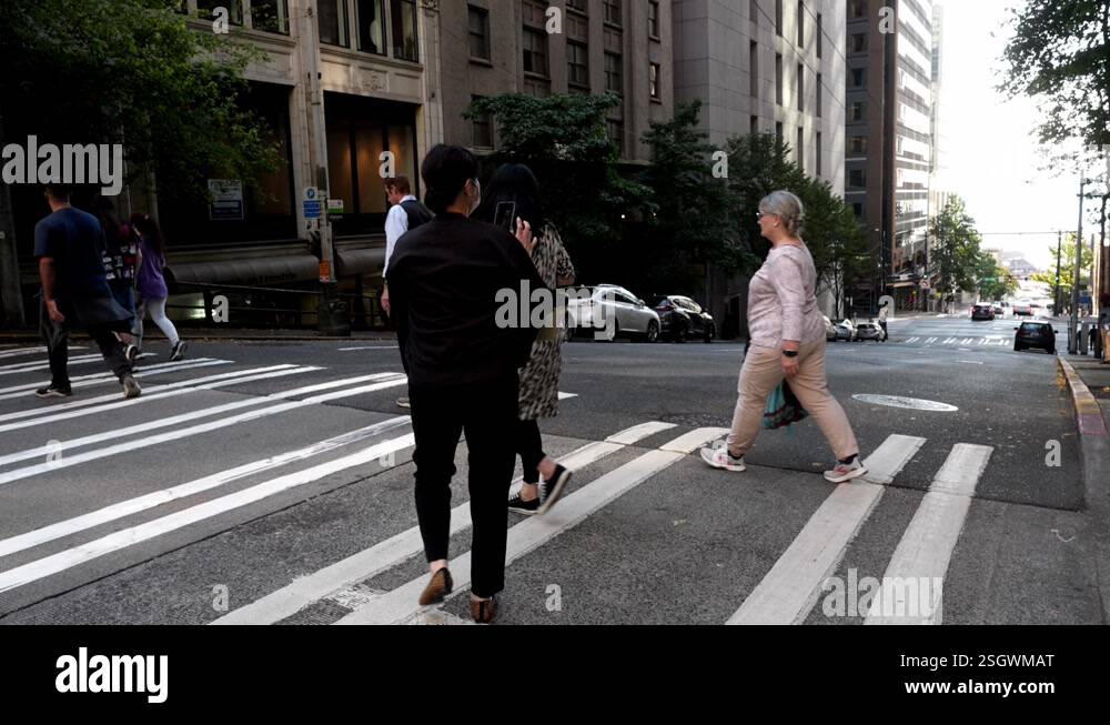 tourist stops to take a picture on zebra crosswalk to take a picture of ...