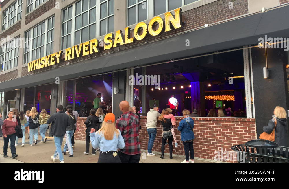 Whisky River Saloon, downtown Nashville Tennessee. Large windows are ...