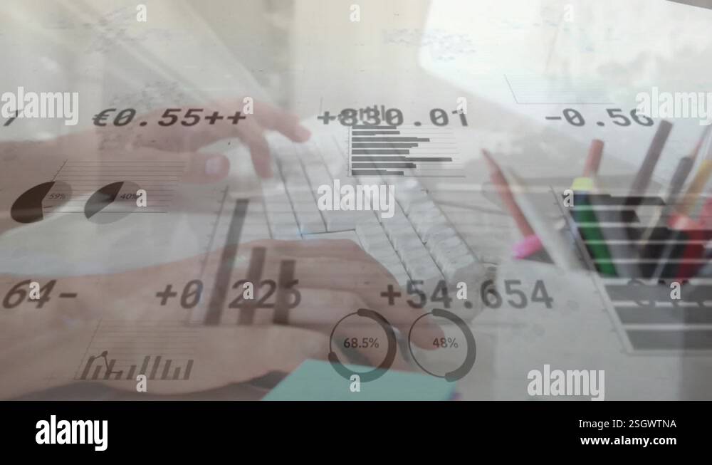 Animation of statistical data processing over mid section of a person ...
