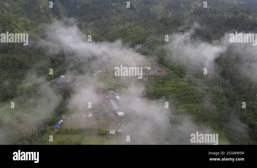 Aerial view of the slopes of Mount Merapi as seen from the Klangon Hill ...
