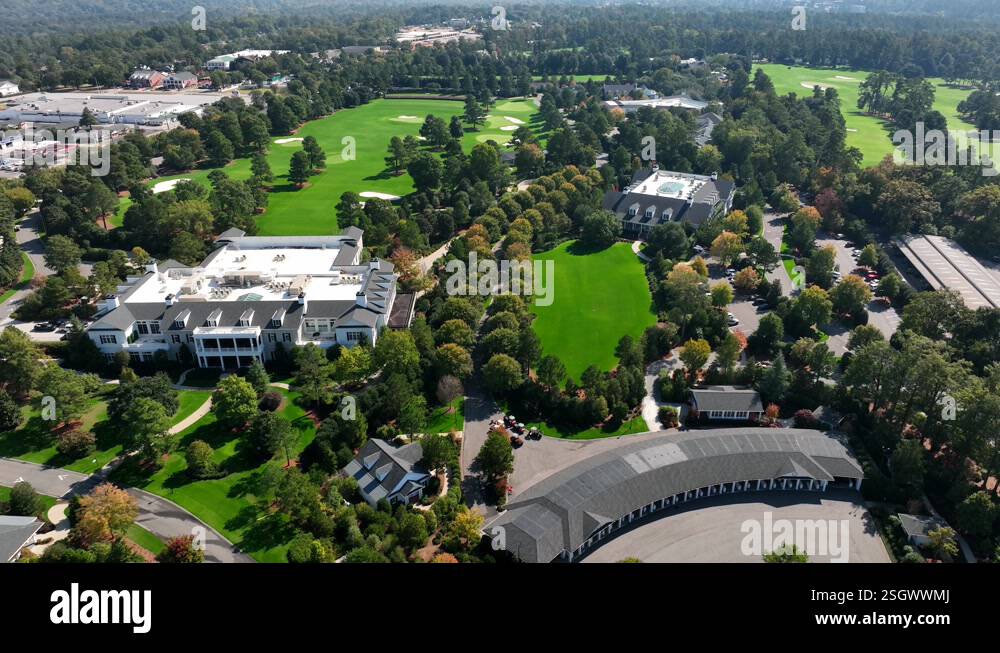 Augusta National Golf Course aerial view in autumn. Clubhouse and ...