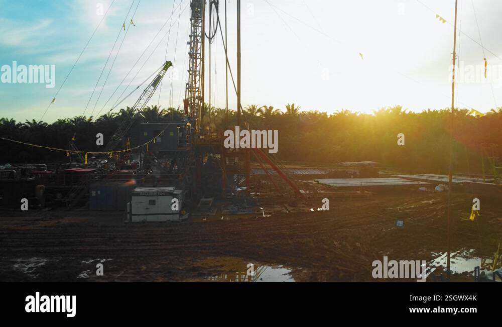 Cinematic 4K Drone Footage of Onshore Drilling Rig equipment structure ...