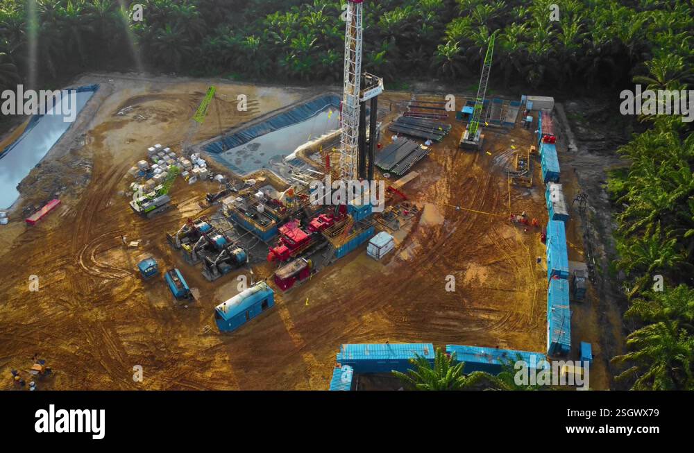 Cinematic 4K Drone Footage of Onshore Drilling Rig equipment structure ...