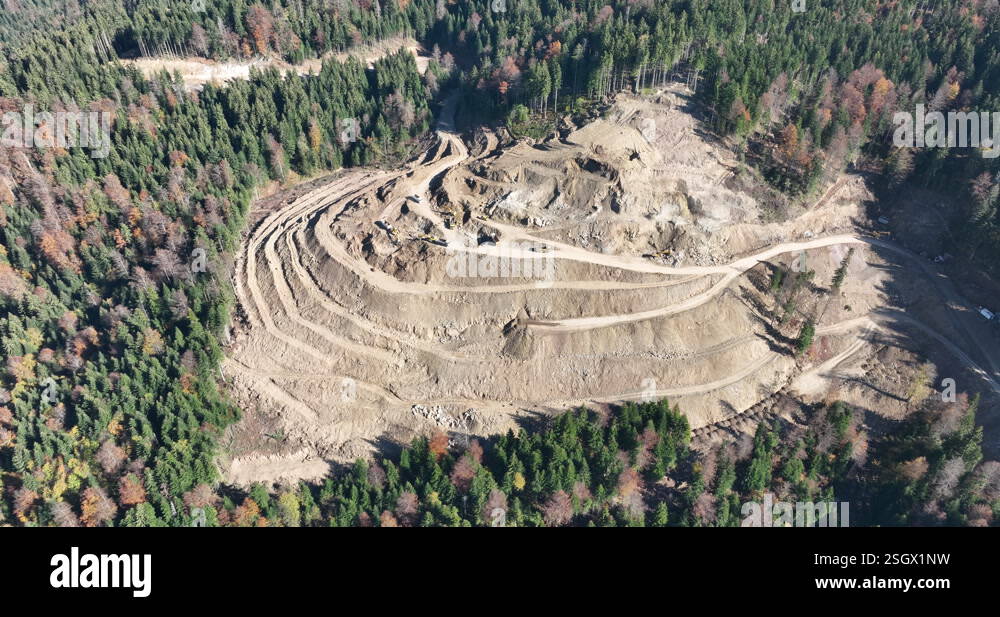 Industrial mine excavators are digging the soil in the construction ...