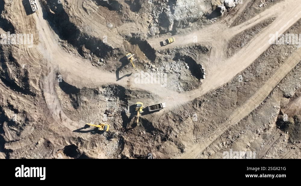 Industrial mine excavators are digging the soil in the construction ...