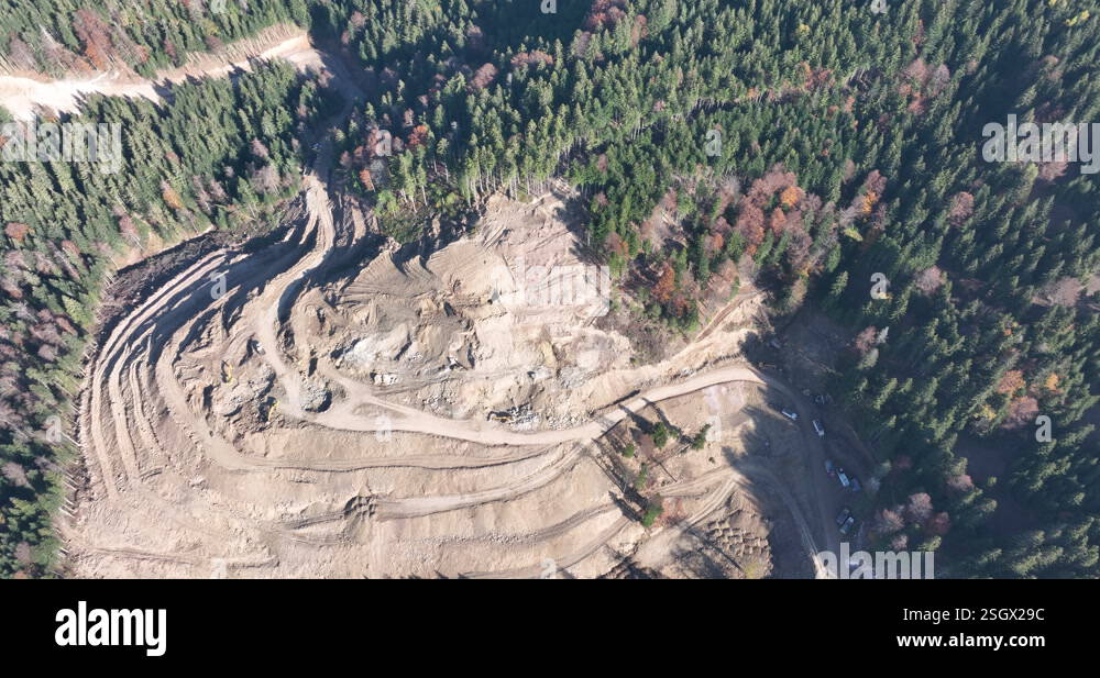 Industrial mine excavators are digging the soil in the construction ...