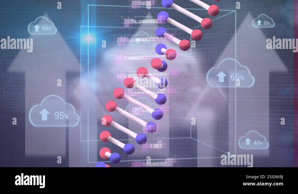 Animation of spinning dna structure and multiple cloud icons with increasing Stock Video Footage ...