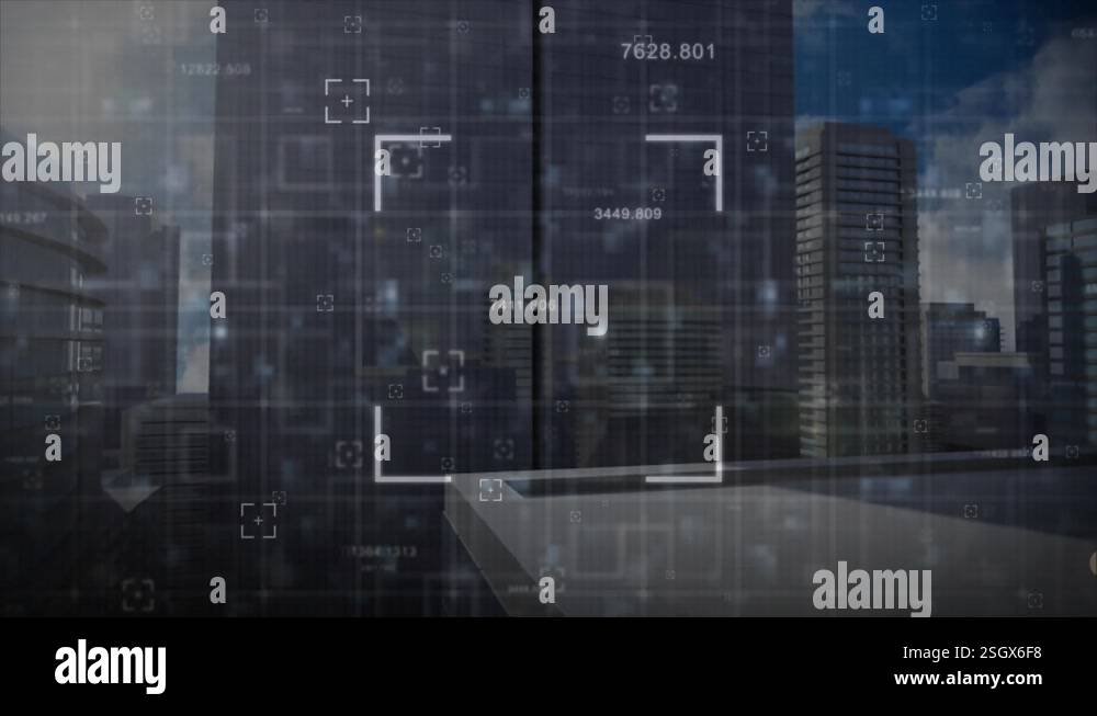 Animation of scope scanning over grid network and multiple changing numbers Stock Video Footage ...