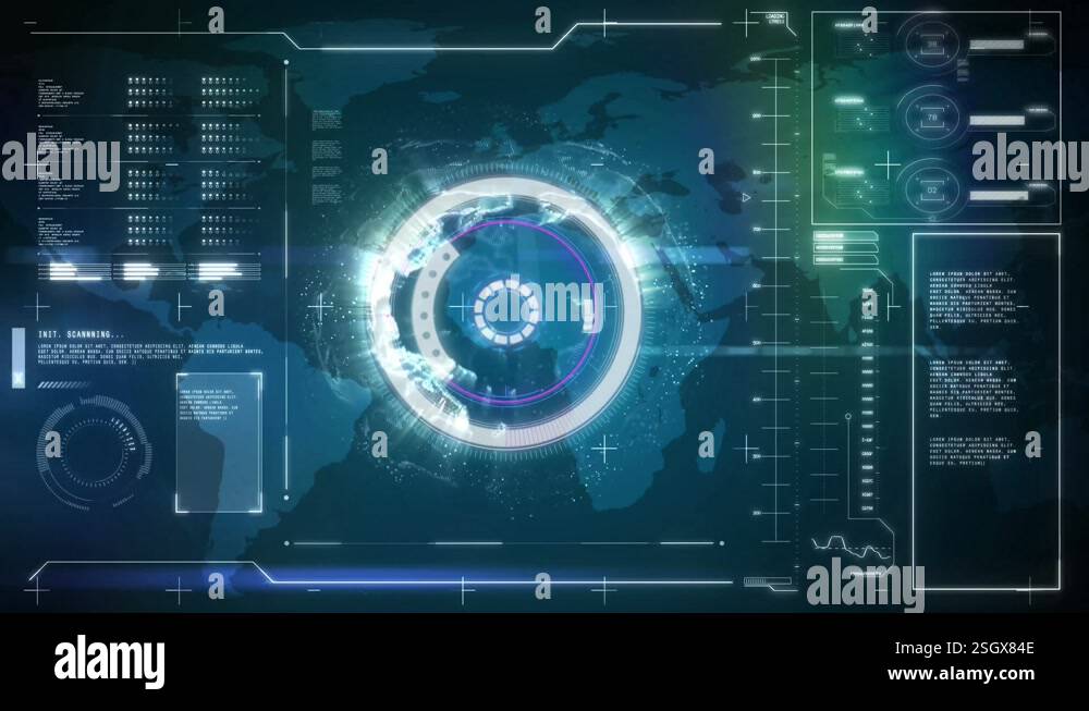 Animation of scope scanning and data processing over world map Stock Video Footage - Alamy
