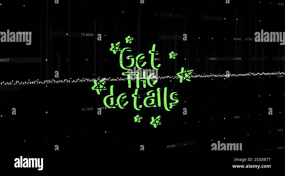 Animation of get the details text and data processing over screens ...