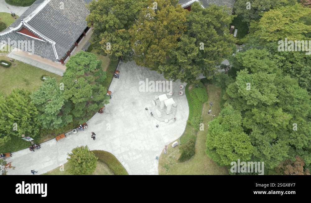 Drone shot of Gyeongsang-gamyeong Park at Daegu Jung-gu City Korea ...
