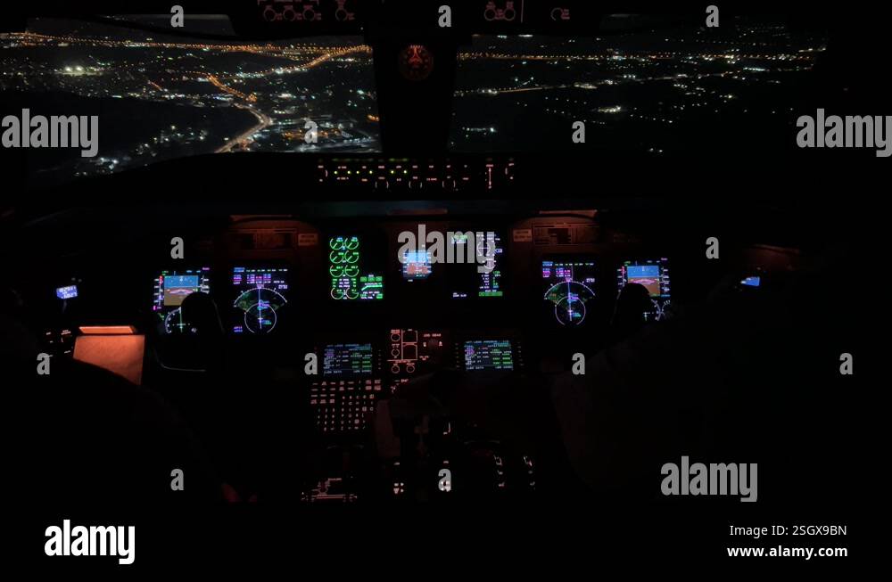 Unique cockpit view during a real night approach to Athens airport ...