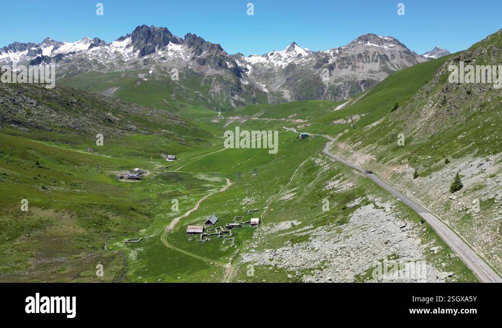 Scenic Road Col de la Croix de Fer in Savoy Isere, French Alps - Aerial ...