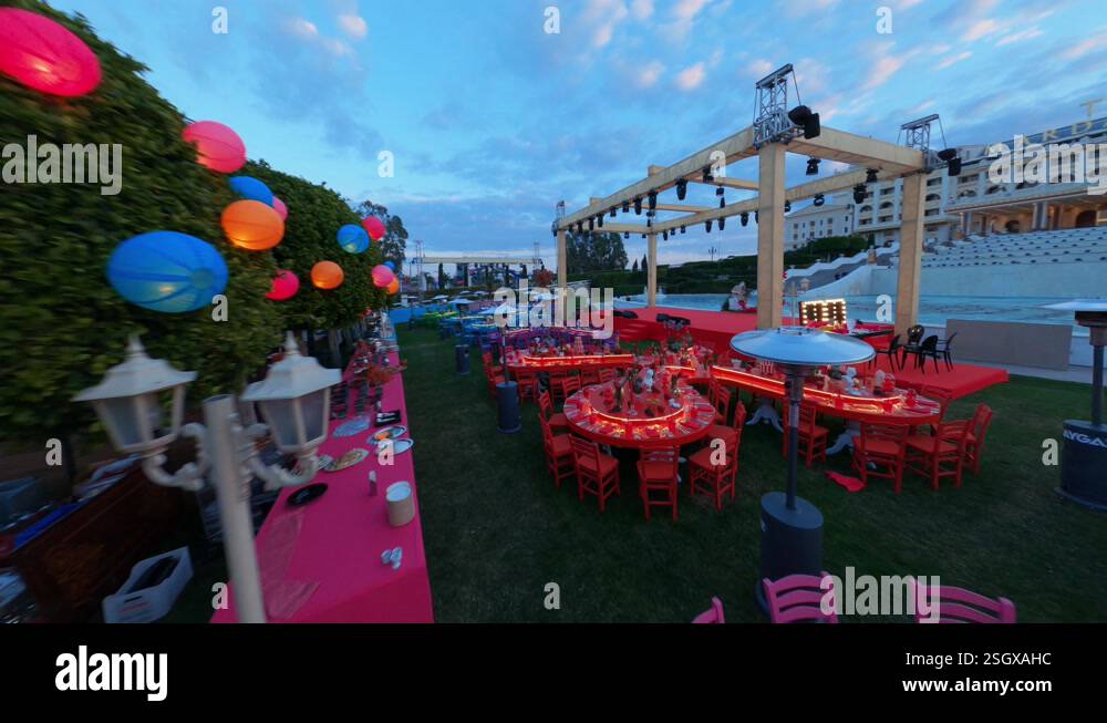 Event decor. Reception party setup. Table settings for event or event ...
