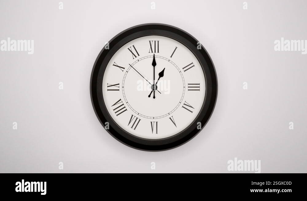 The Time On The Clock One. White Wall Clock With Black Rim And Black ...