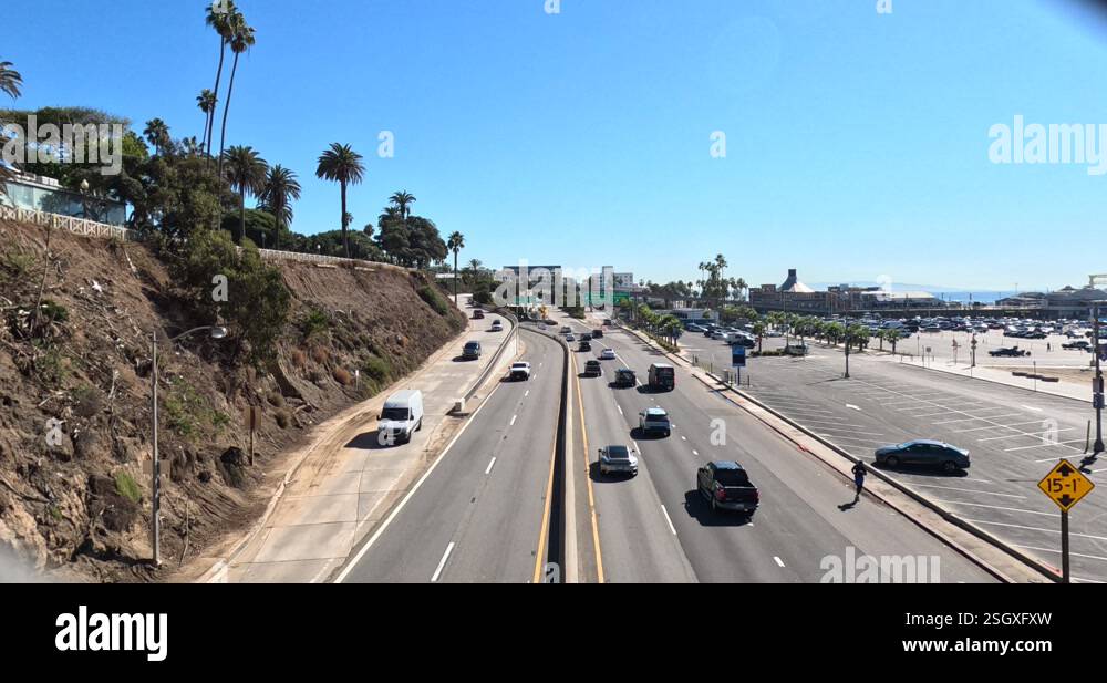 Traffic along the Pacific Coast Highway -1 near Santa Monica ...