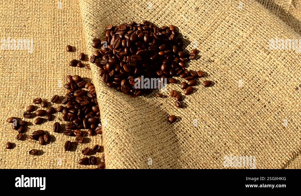 Coffee against a bag. Coffee and sacking Stock Video Footage - Alamy